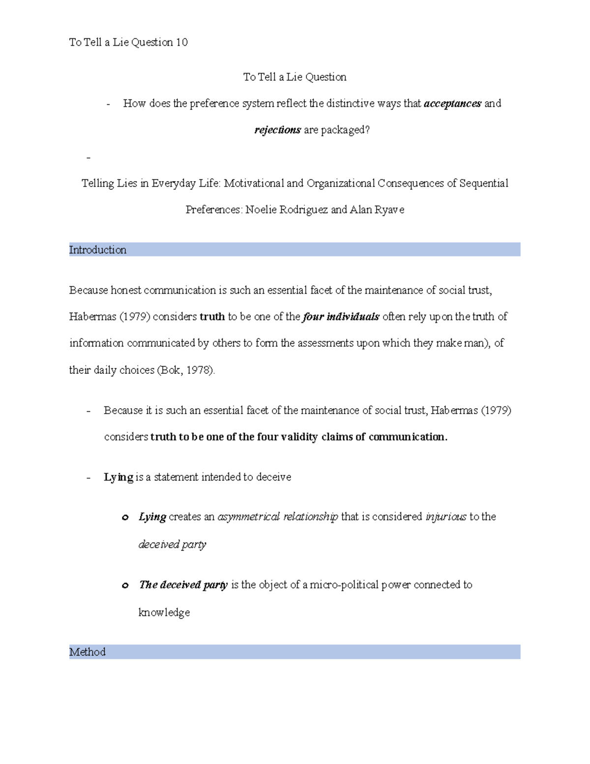 To Tell a Lie Question 10 - To Tell a Lie Question How does the ...