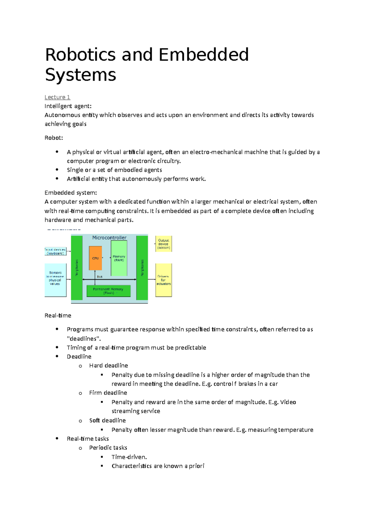 Robotics and Embedded Systems summary - Robotics and Embedded Systems ...
