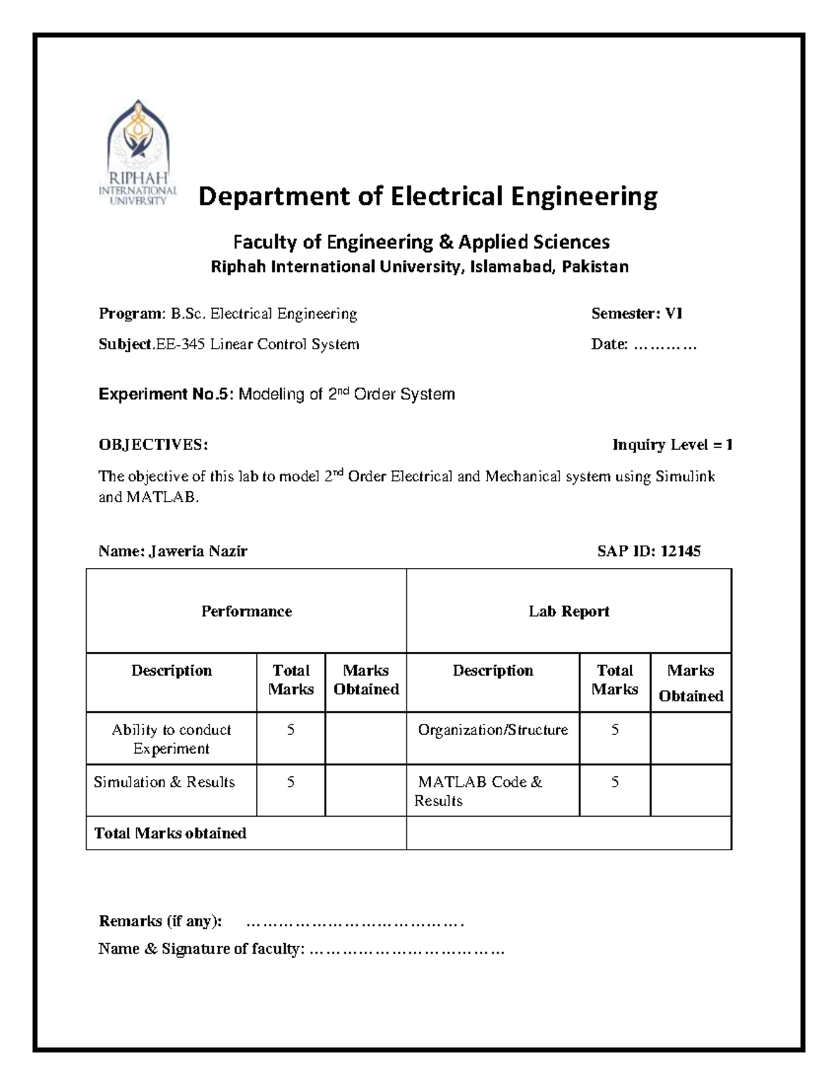 Lcs report 5 - Department of Electrical Engineering Faculty of ...