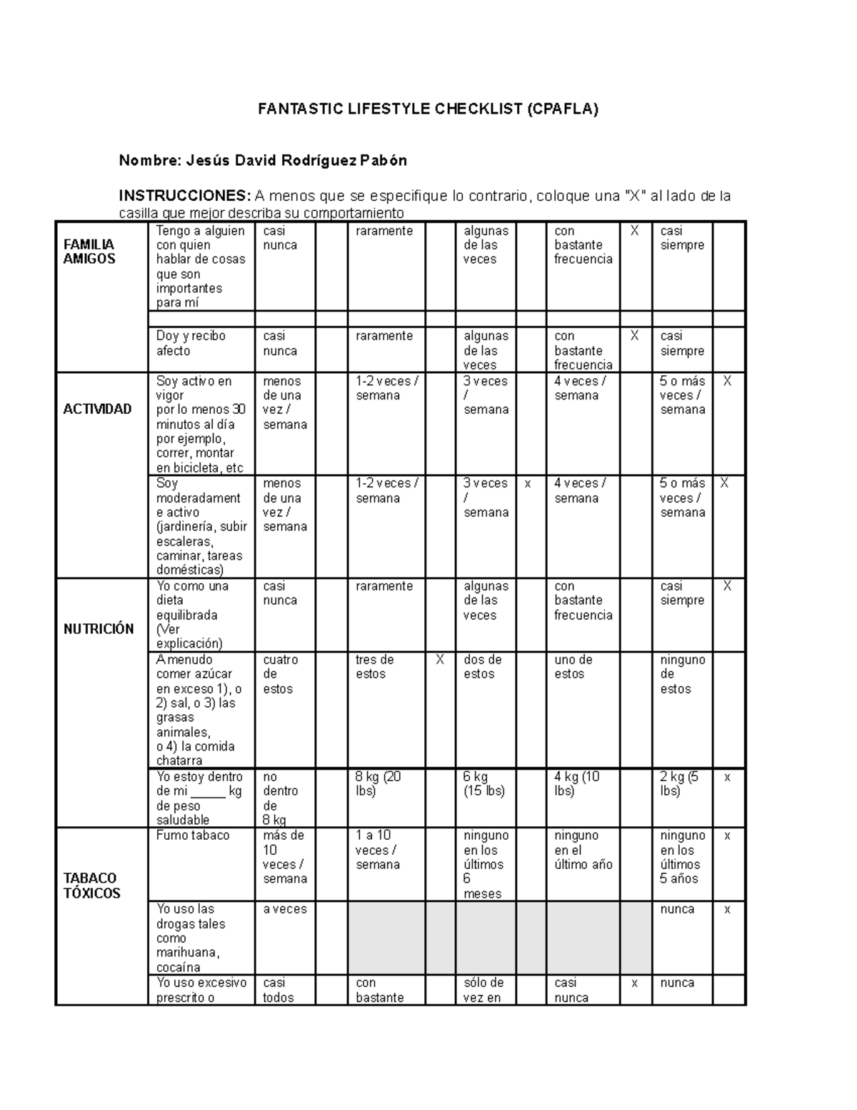 Fantastic Lifestyle Checklist - FANTASTIC LIFESTYLE CHECKLIST (CPAFLA ...