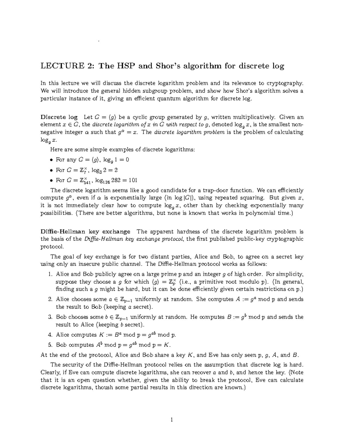 L02 copy - Summary Algorithms & Data Analys - Quantum algorithms (CO 781, Winter 2008) Prof ...