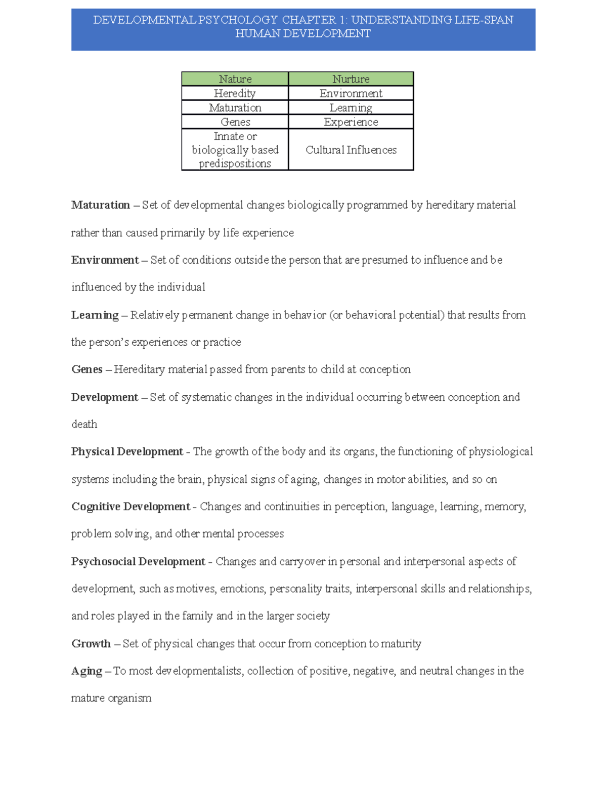 MindTap Chapter 1 Terms to Know - DEVELOPMENTAL PSYCHOLOGY CHAPTER 1 ...