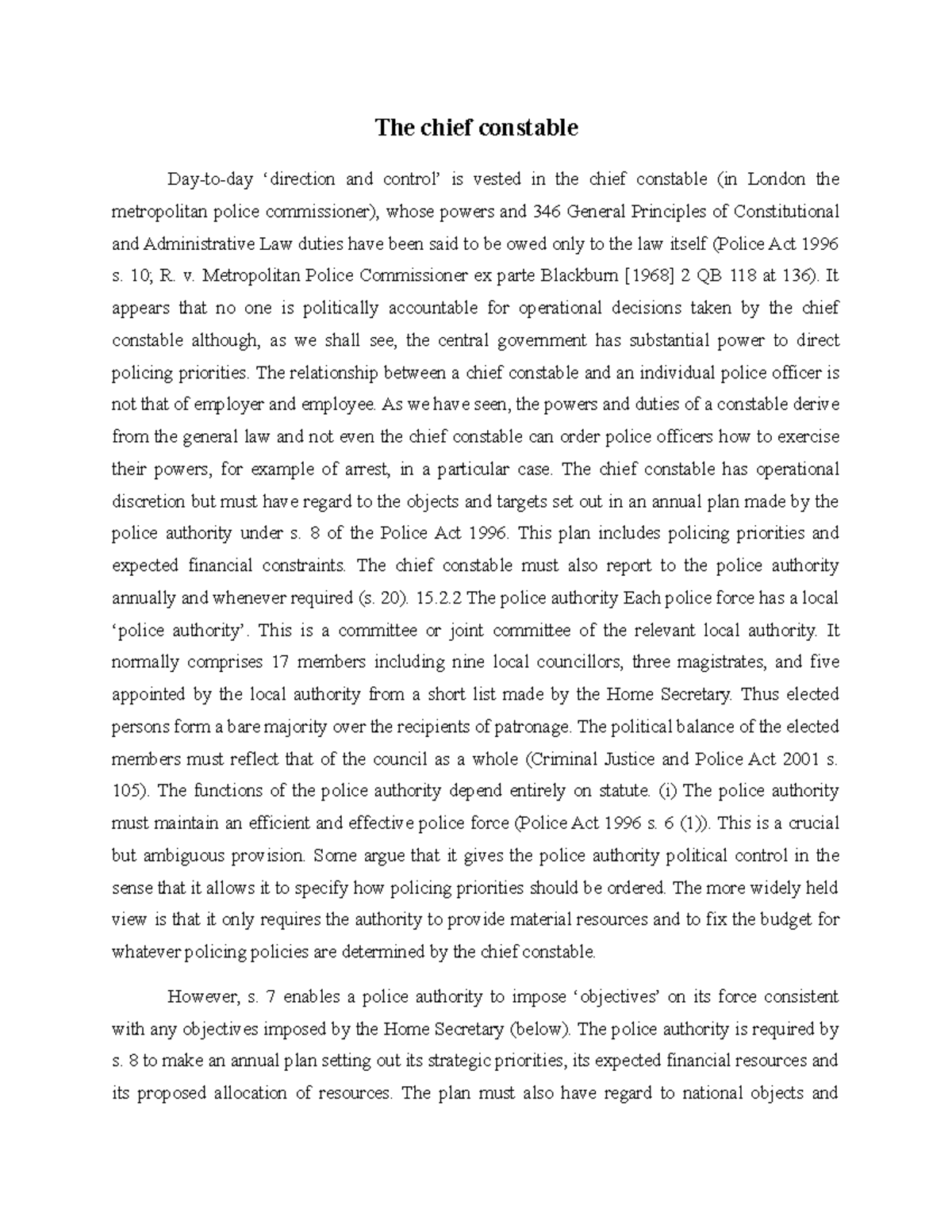 The chief constable - A lecture notes about The Common Law Constitution ...