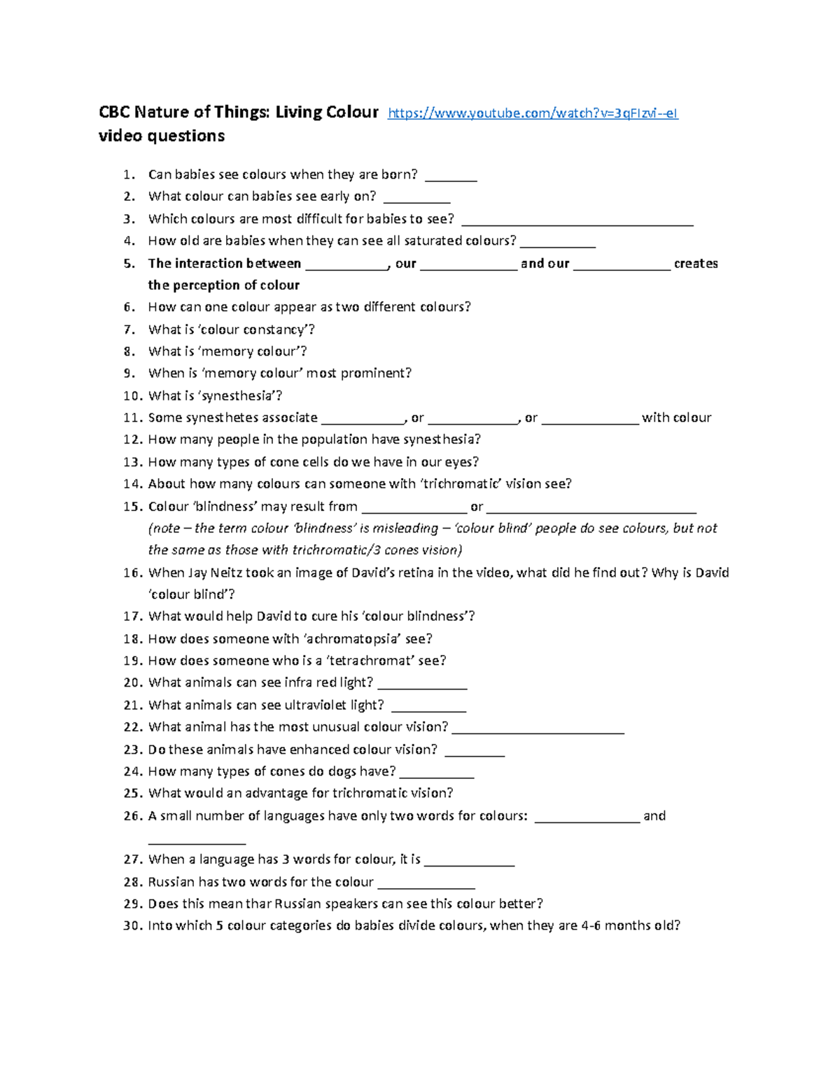 Living Colour V3 video questions - CBC Nature of Things: Living Colour ...