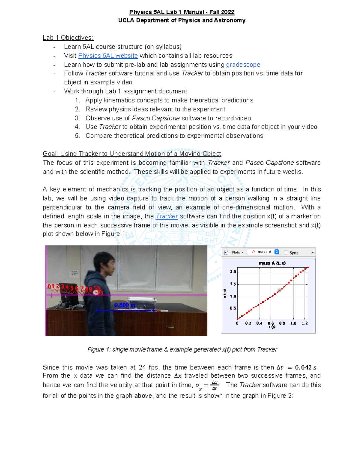 5AL Lab 1 Manual - F22v2 - Lab Manuel for lab 2 - Physics 5AL Lab 1 Manual - Fall 2022 UCLA ...