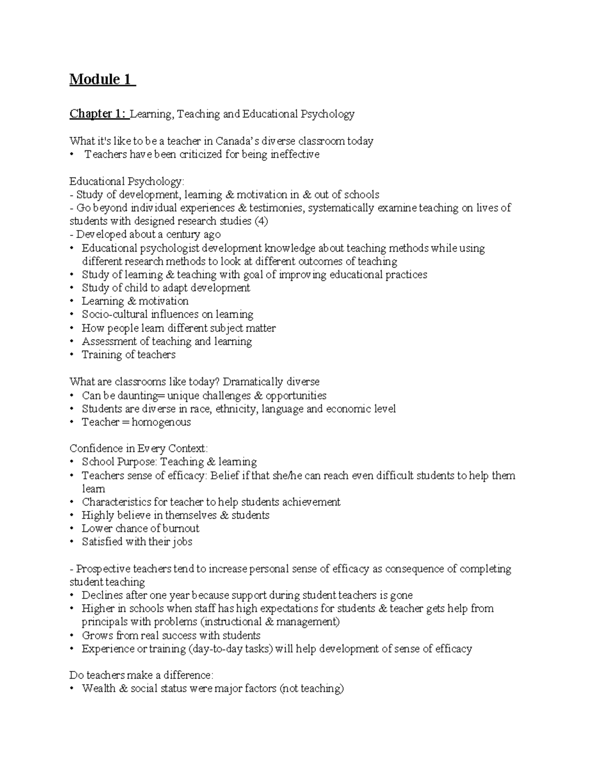 210 Notes - Module 1 Chapter 1: Learning, Teaching and Educational ...