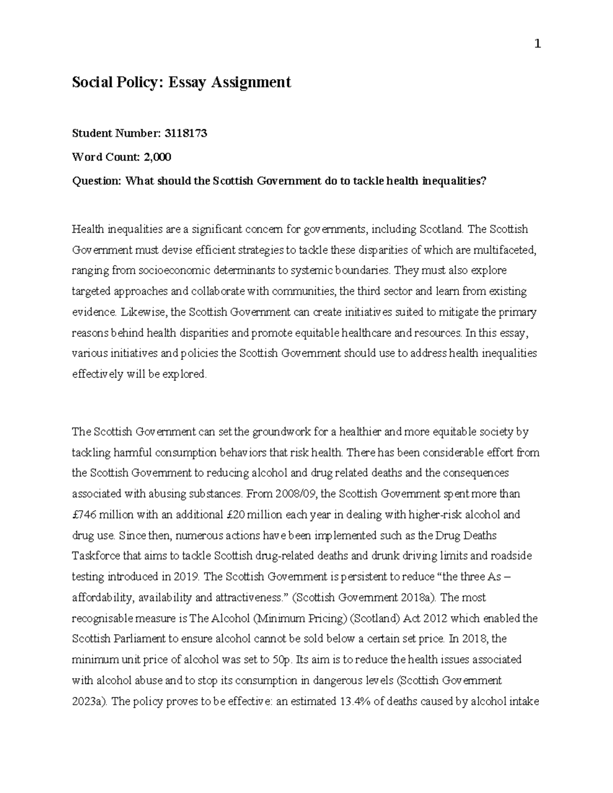 Social Policy Essay - The Scottish Government must devise efficient ...