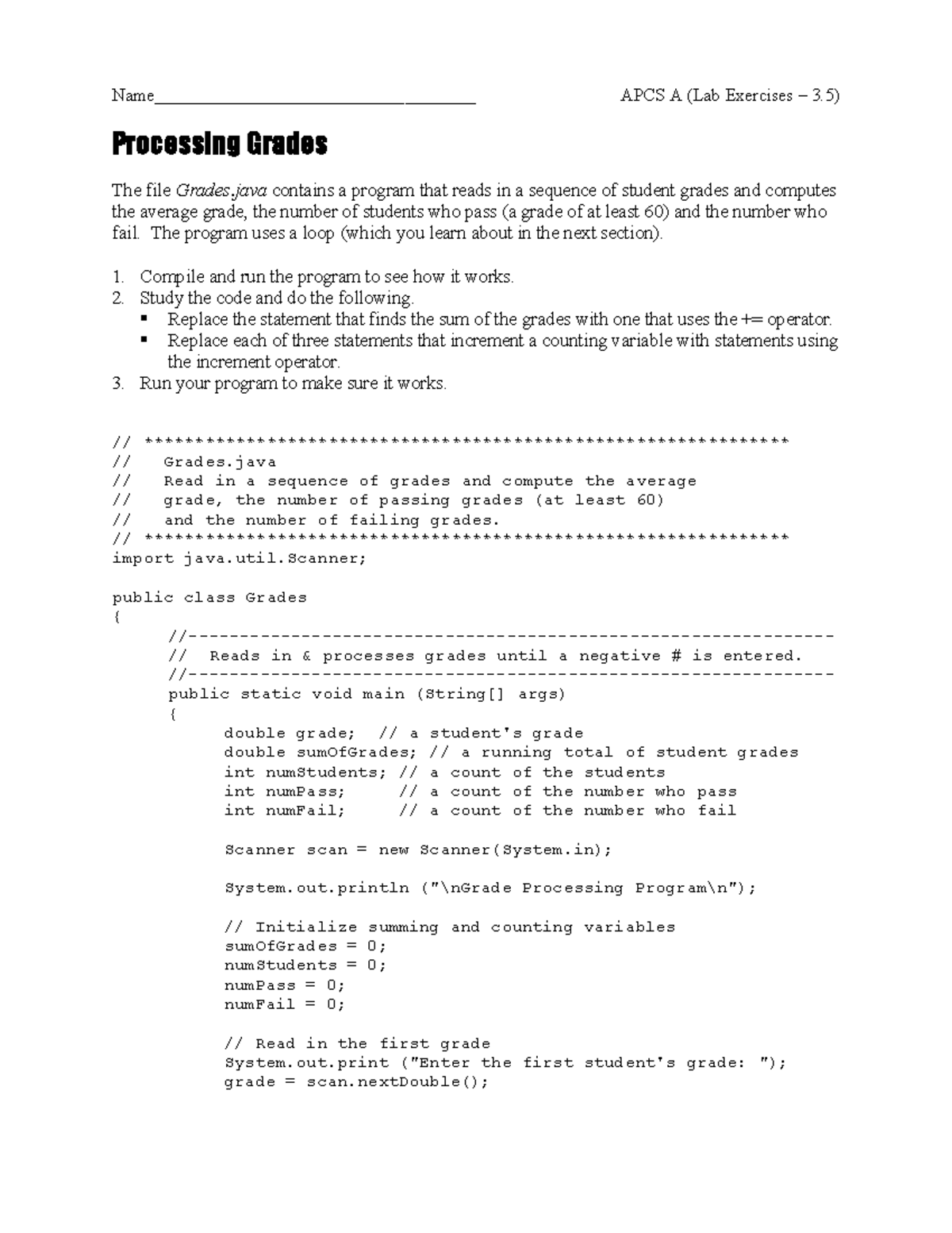 Ch3 Lab 3-5+While+Loops - Name____________________________________ APCS A (Lab Exercises – 3 ...