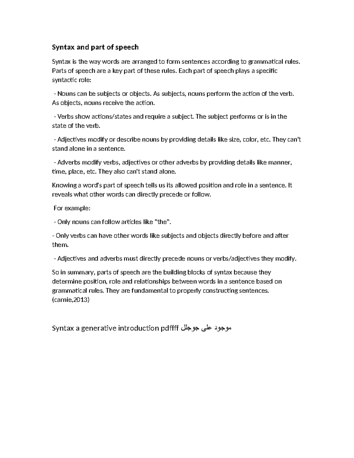 Syntax And Part Of Speech Syntax And Part Of Speech Syntax Is The Way