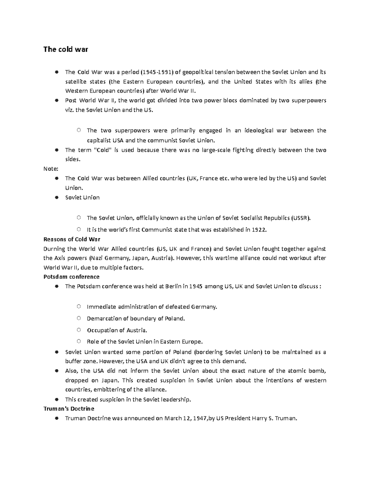 The cold war - History - The cold war The Cold War was a period (1945 ...