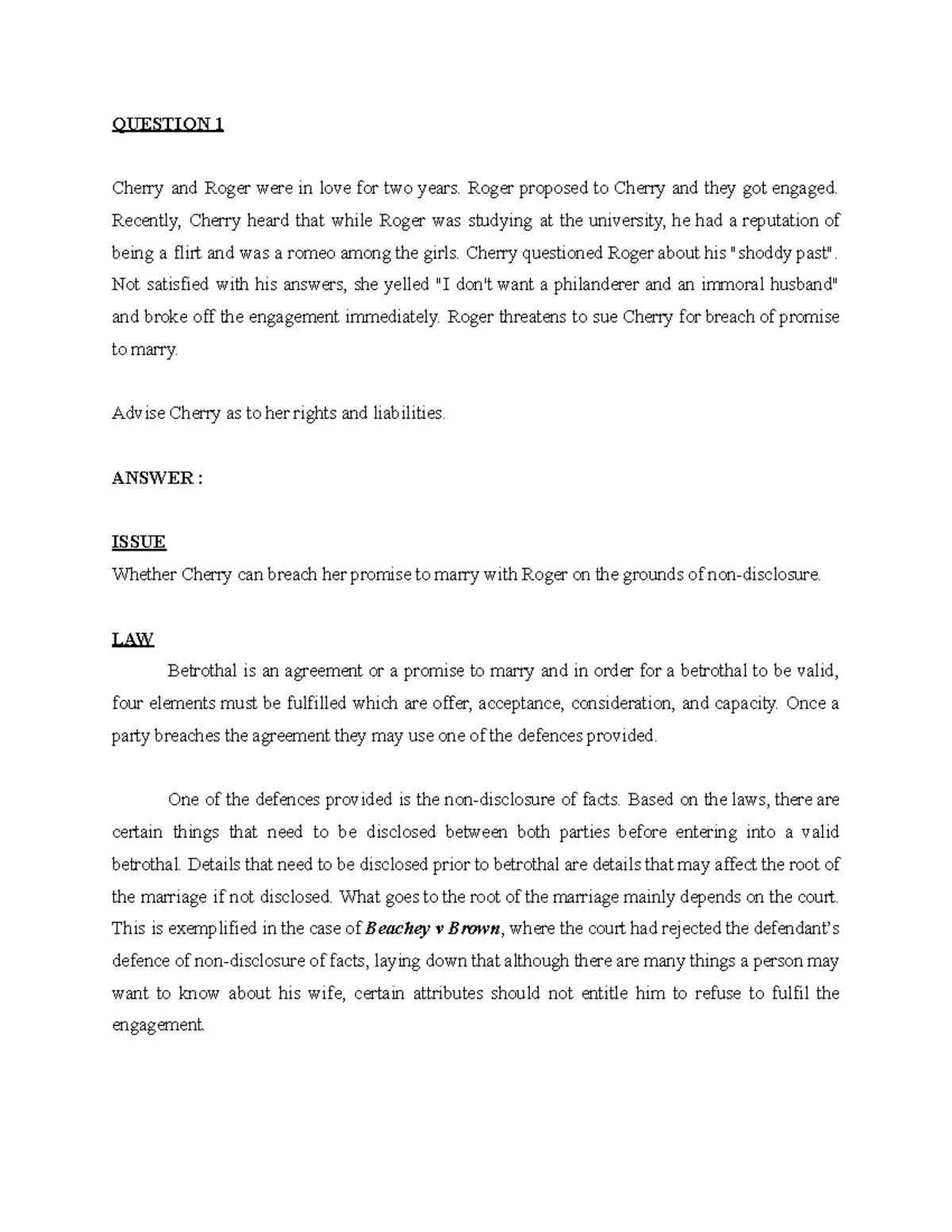 ARI FL Tutorial 1 (week 3) - QUESTION 1 Cherry and Roger were in love ...