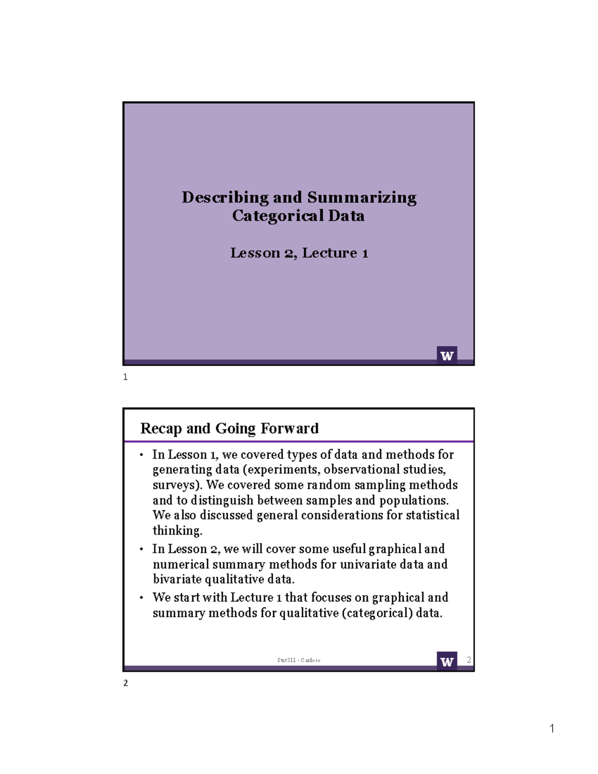 Stat311+-+Lesson 2-1 2Slides Per Page - Describing and Summarizing ...
