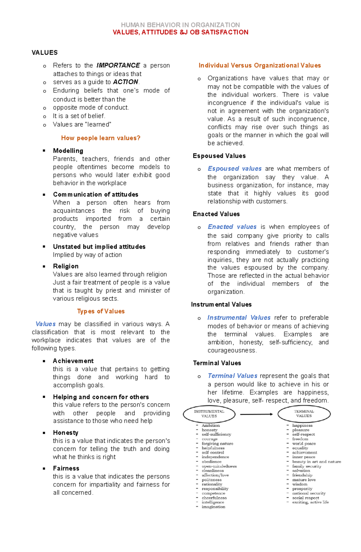 Values, Attitudes &J OB Satisfaction - VALUES, ATTITUDES &J OB ...