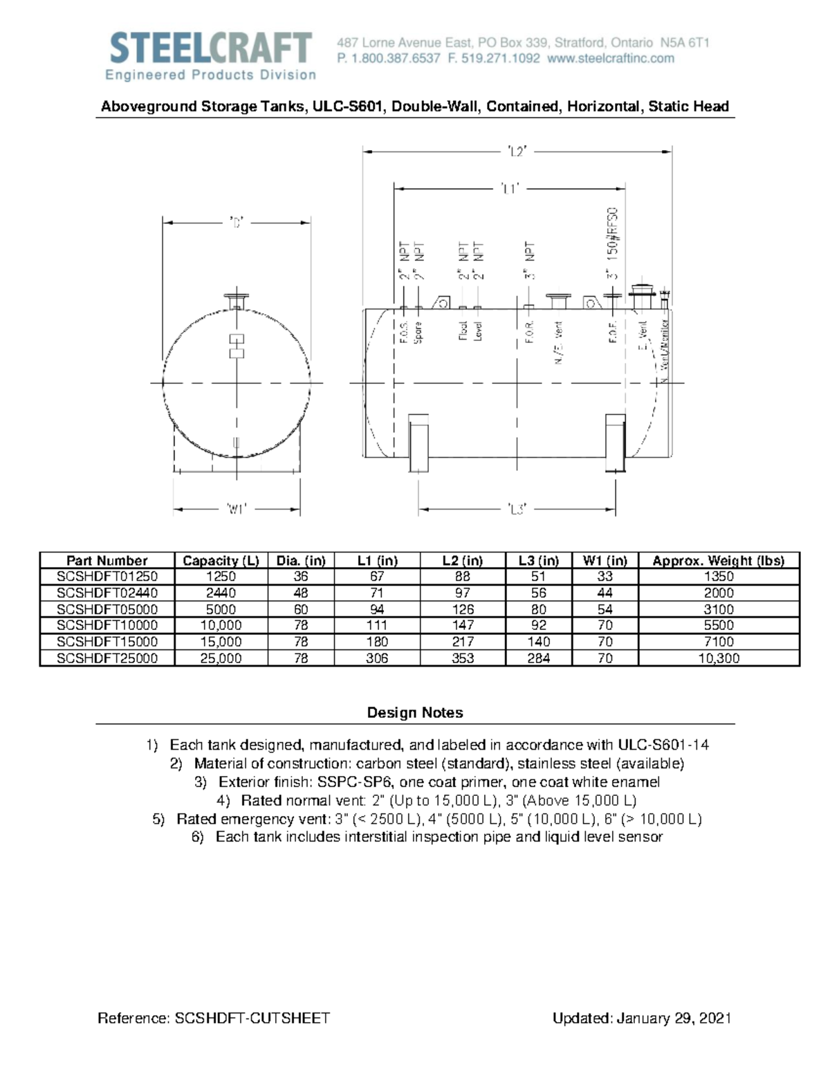 Steelcraft Aboveground Storage Tanks ULC S601Double Wall Contained ...