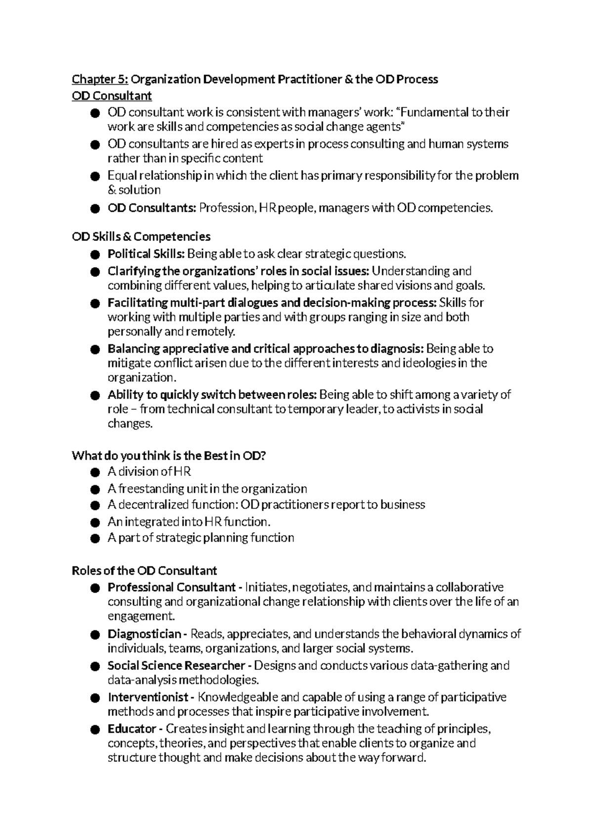 Org Dev 4460 - Week 3 - ORGANIZATIONAL DEVELOPMENT 4460 NOTES - Chapter ...