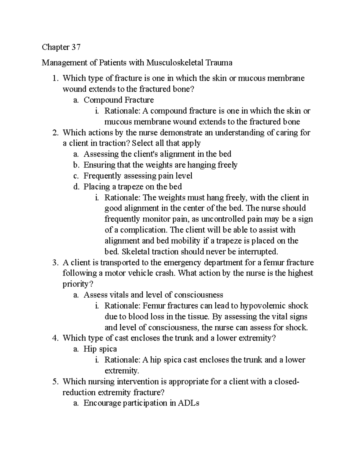 Chapter 37 questions - Chapter 37 Management of Patients with ...