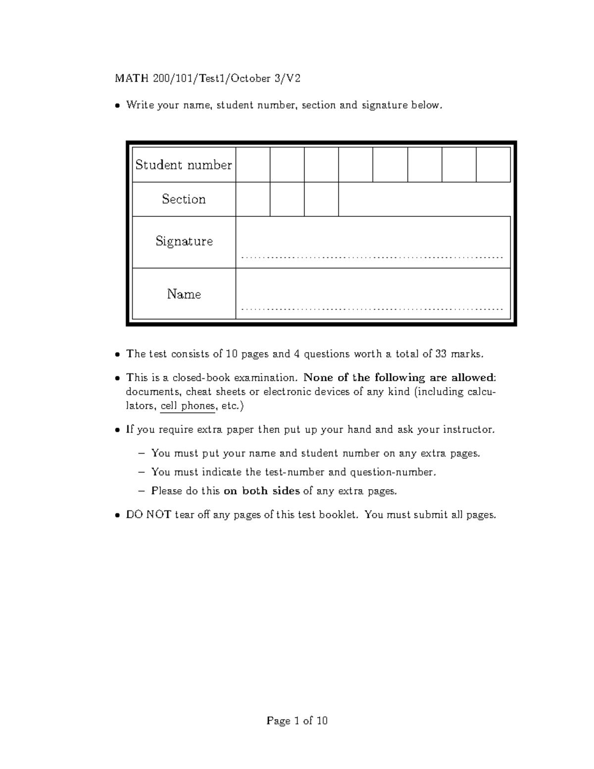 Math200 2024 Mt1 V2 Ssolutions Math 200 101 Test1 October 3 V Write