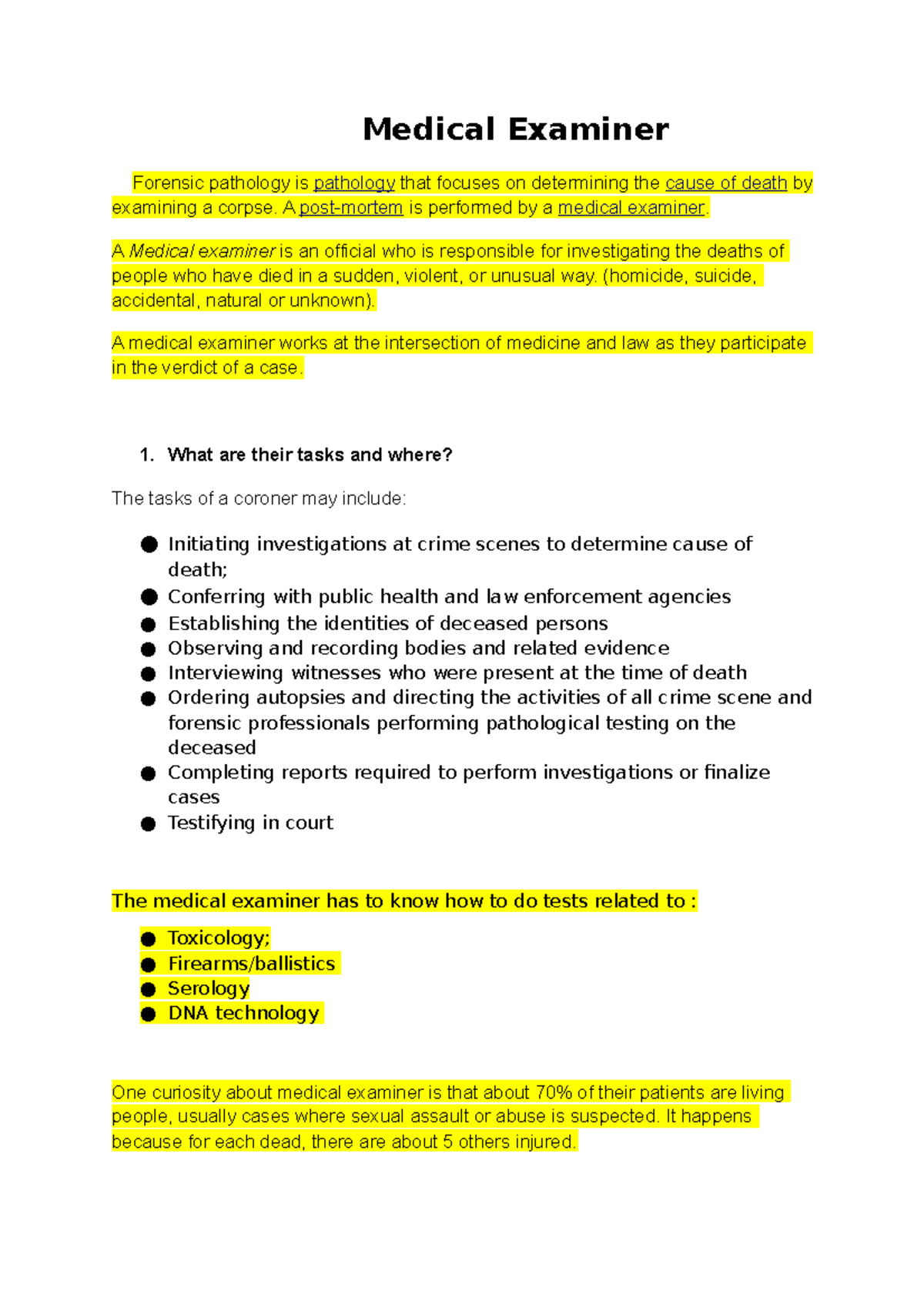 Medical examiner - Medical Examiner Forensic pathology is pathology ...