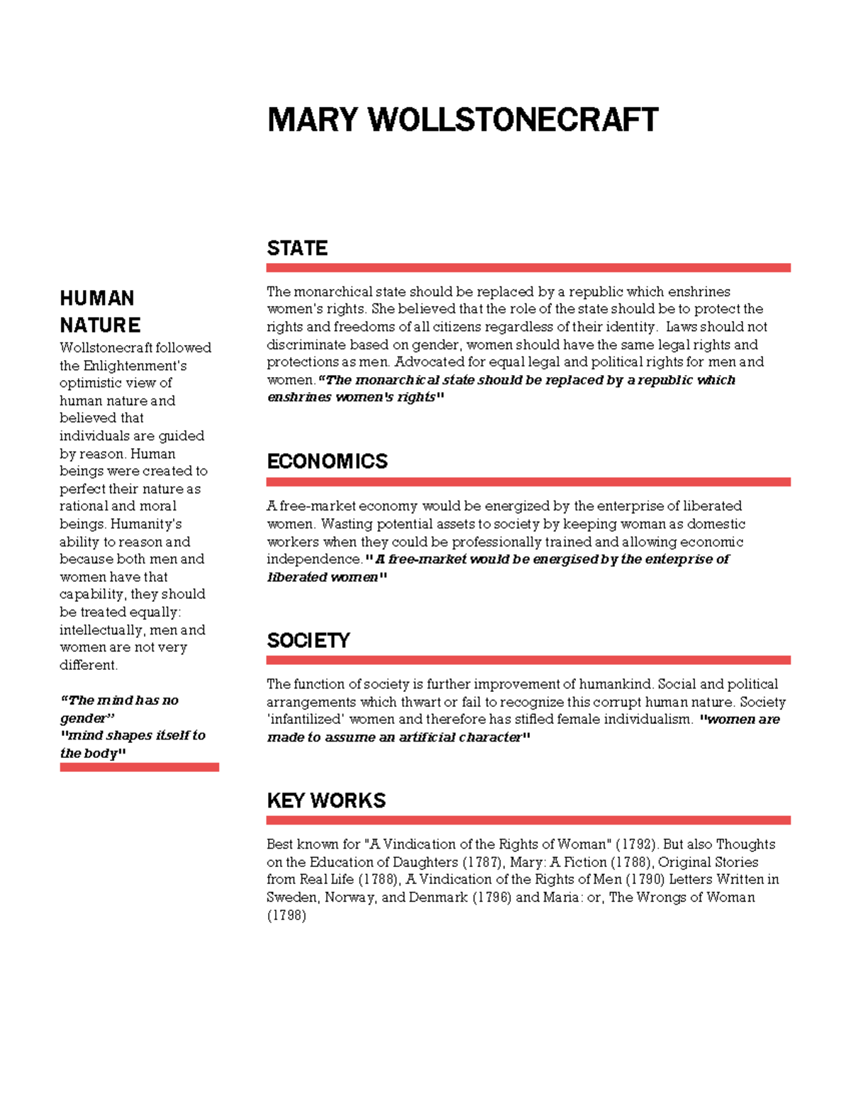 Mary - Mary Wollstonecraft - HUMAN NATURE Wollstonecraft followed the ...