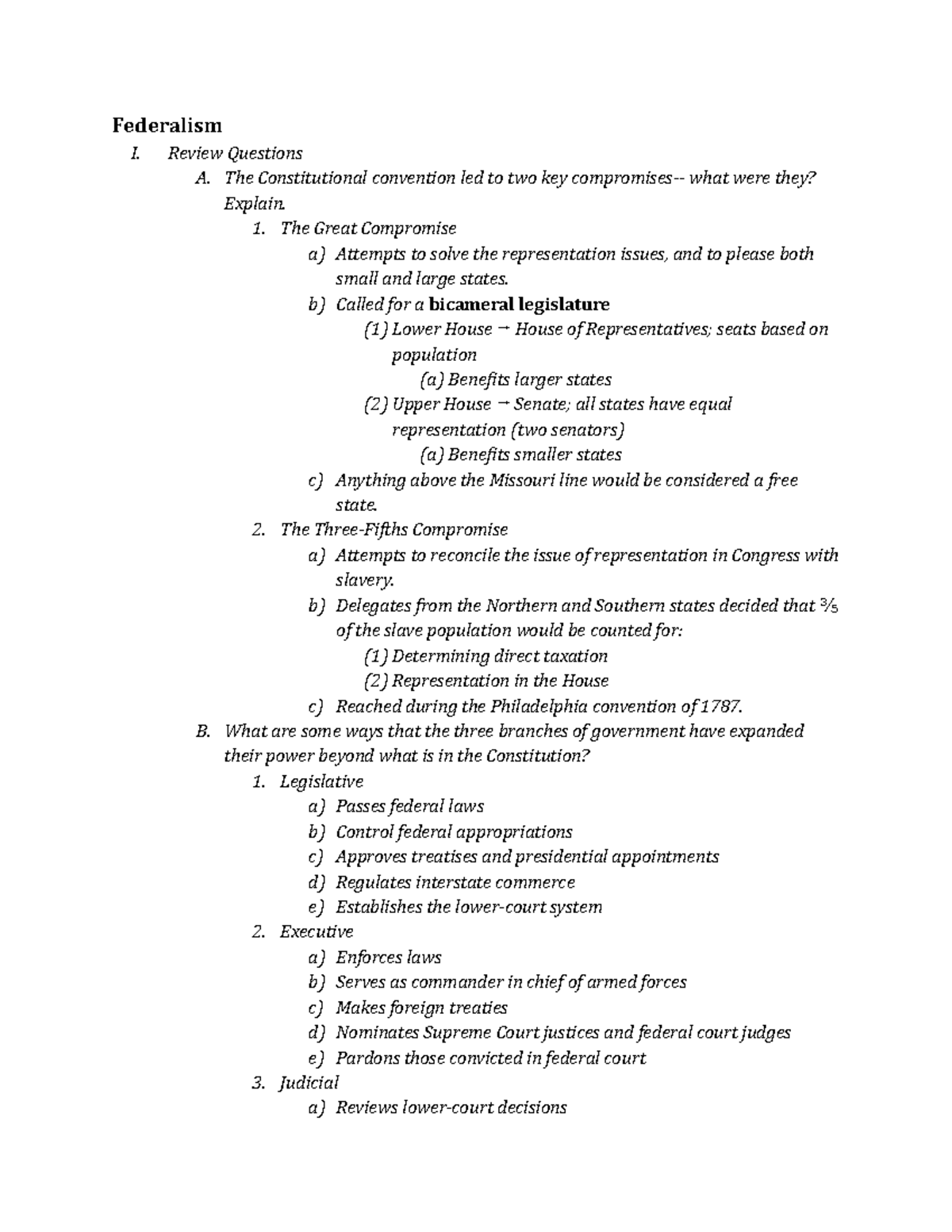 9 1 Federalism - Lecture notes 3 - Federalism I. Review Questions A ...