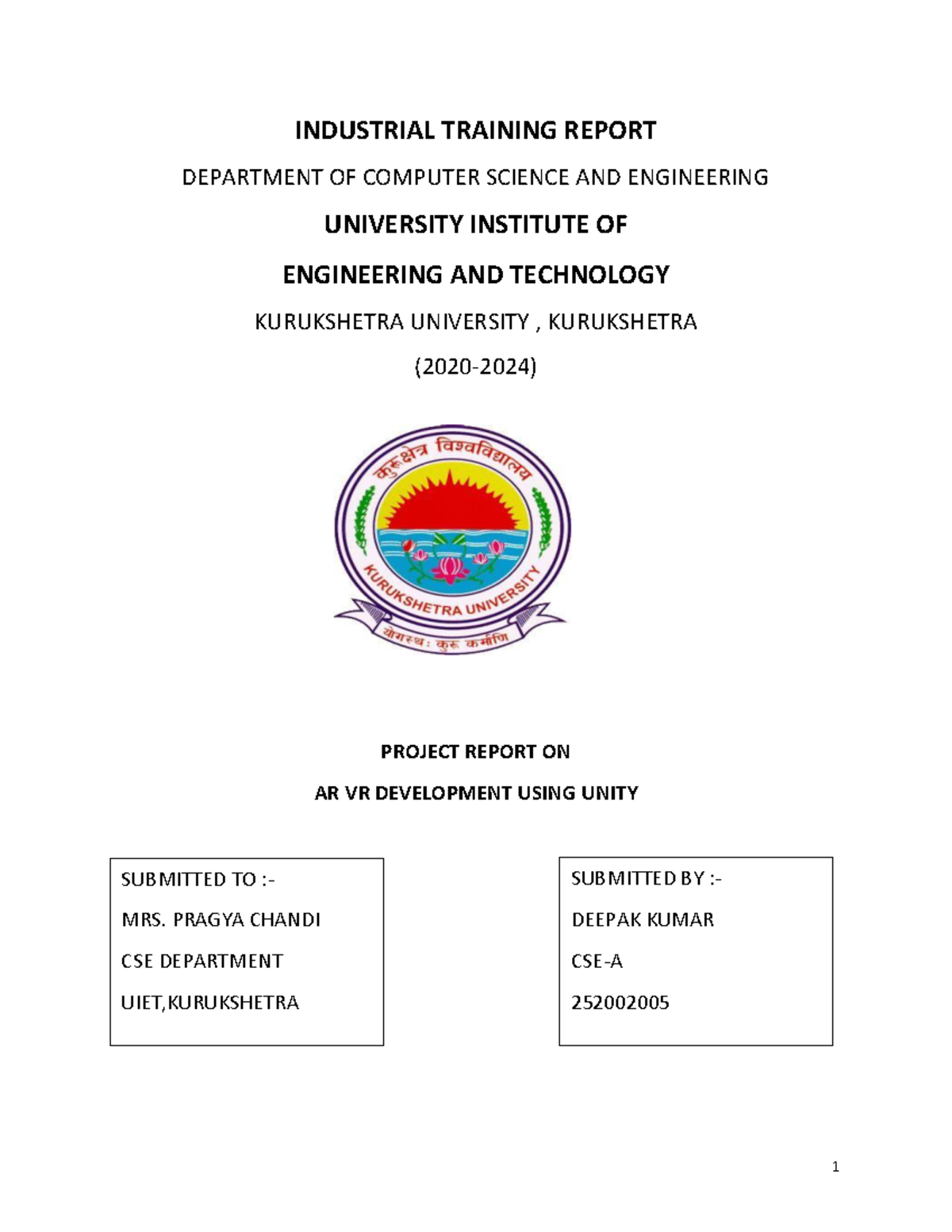 Final report 2022 - INDUSTRIAL TRAINING REPORT DEPARTMENT OF COMPUTER SCIENCE AND ENGINEERING ...