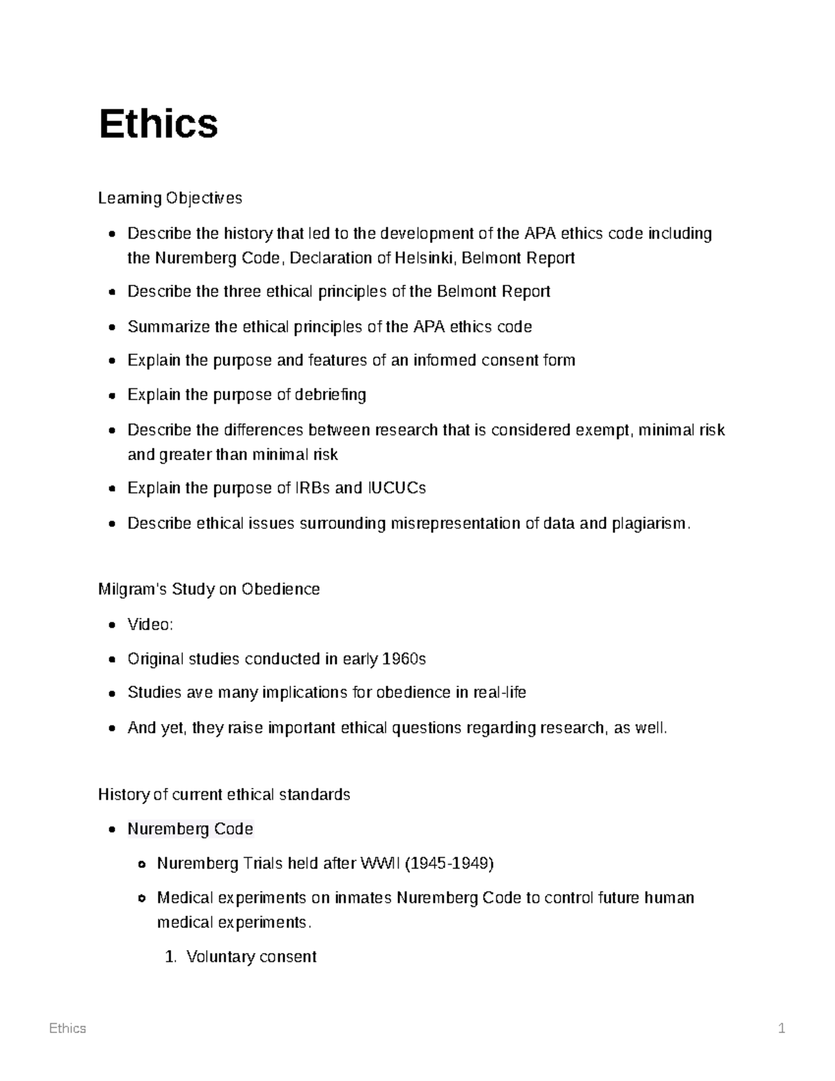 Ethics - Ethics Learning Objectives Describe the history that led to ...