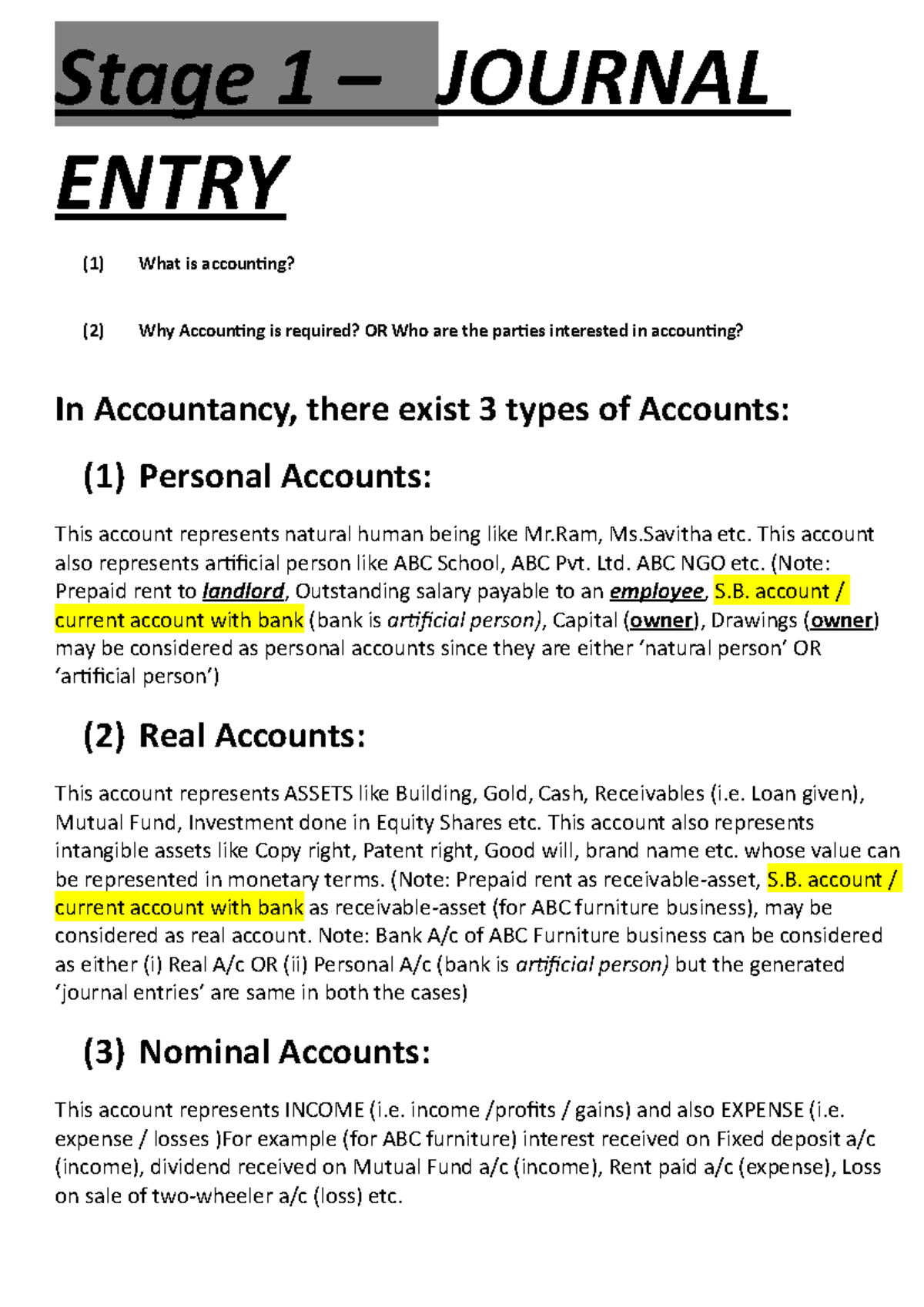 accounting in mgmt. - Stage 1 – JOURNAL ENTRY (1) What is accounting ...