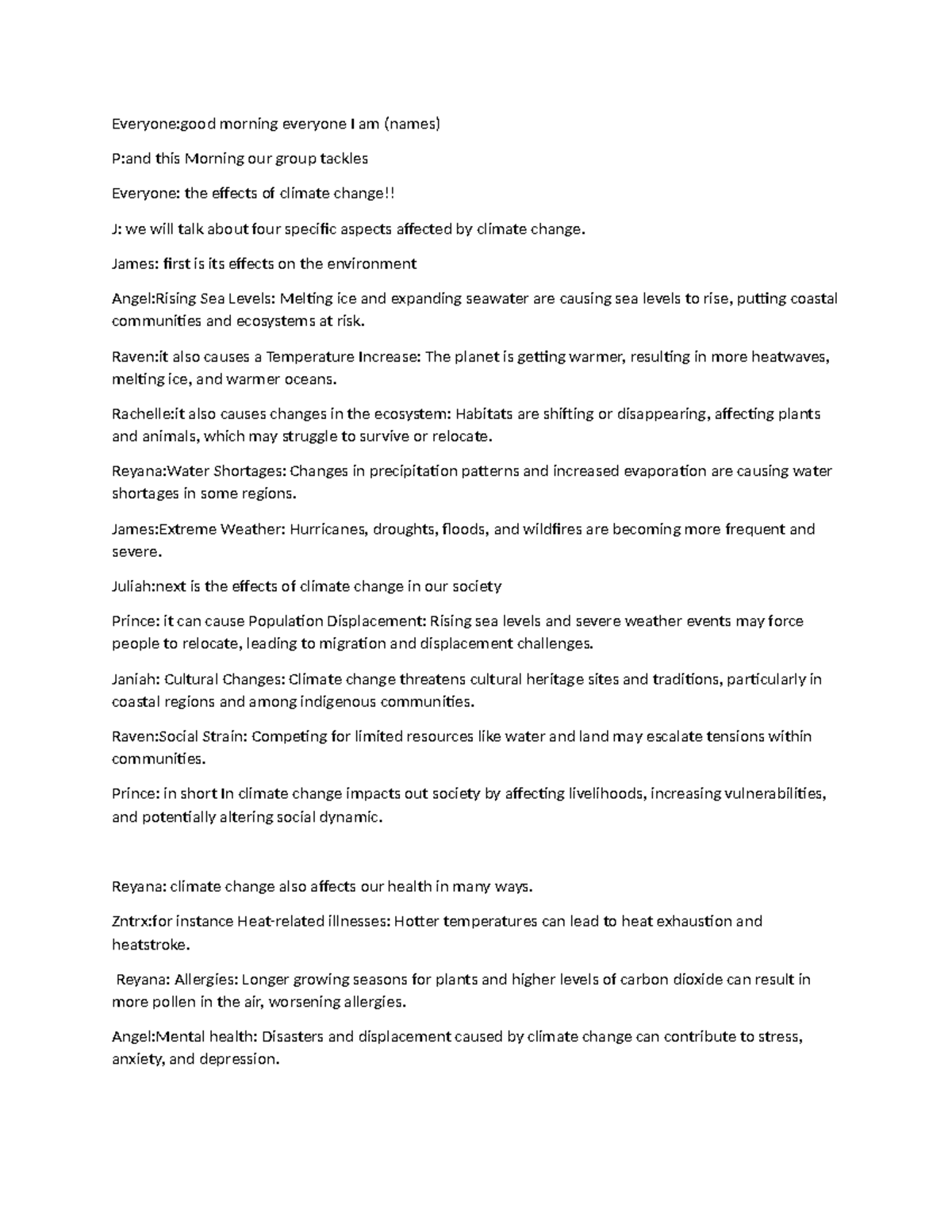 Science- Report- Script - Everyone:good morning everyone I am (names) P ...