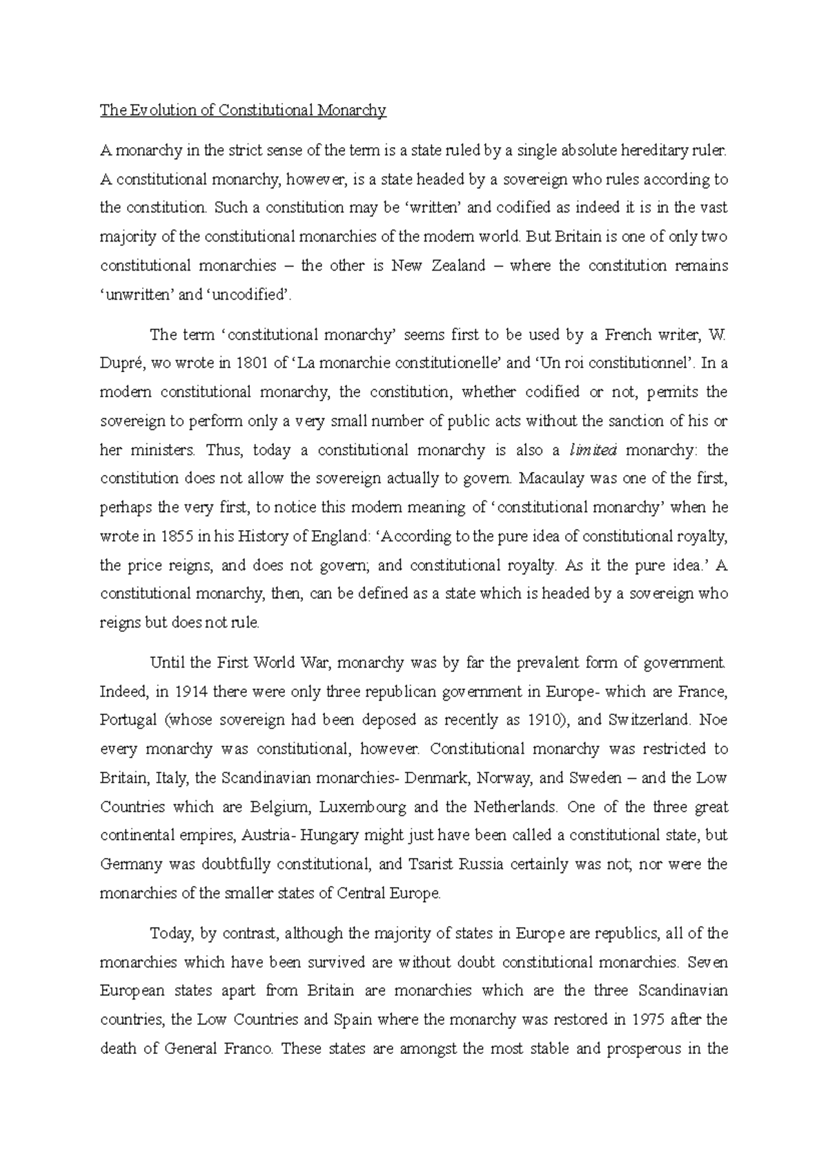 Evolution of Constitutional Monarch - A constitutional monarchy ...