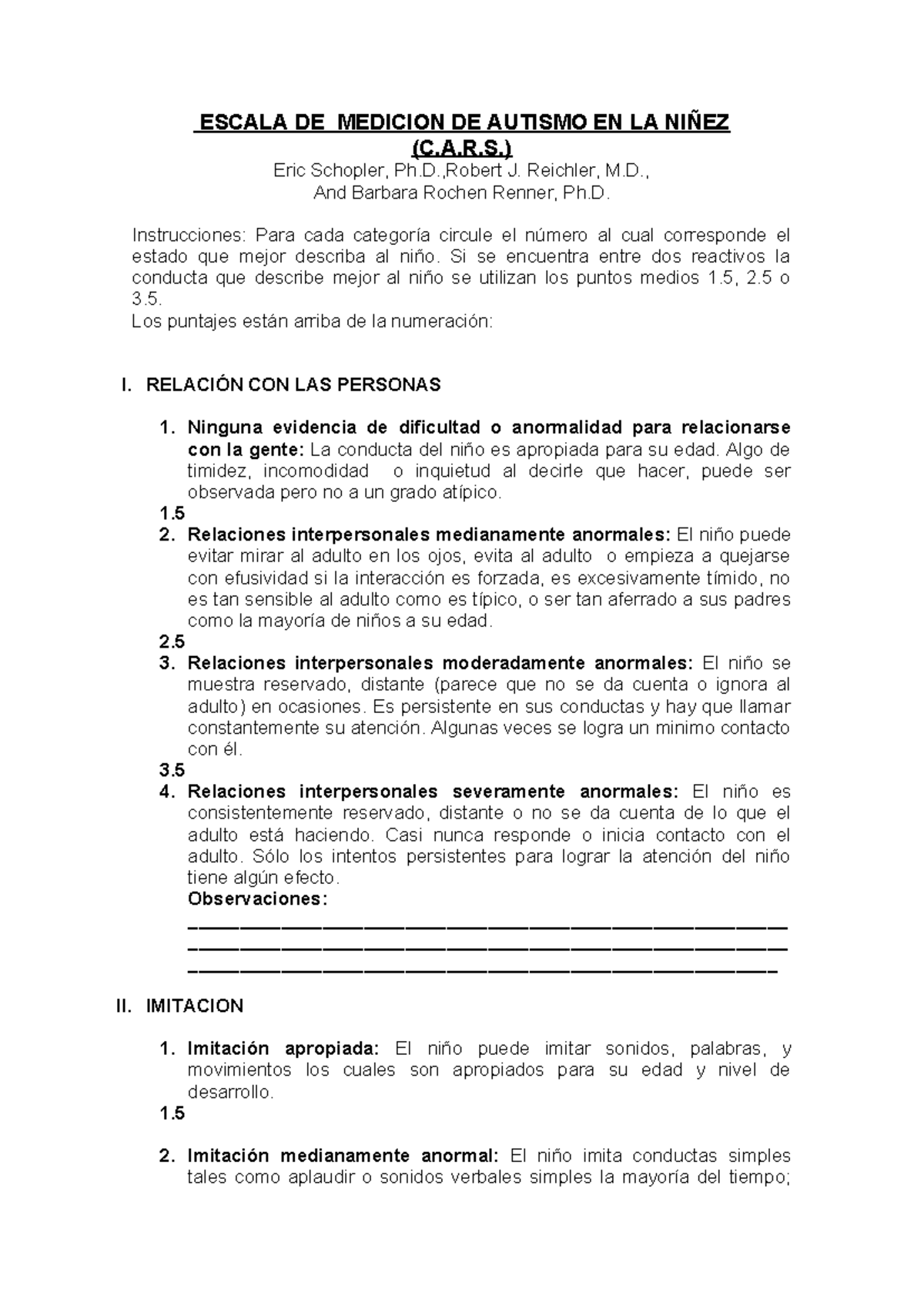 C.A.R.S completo - Test Cars - ESCALA DE MEDICION DE AUTISMO EN LA ...