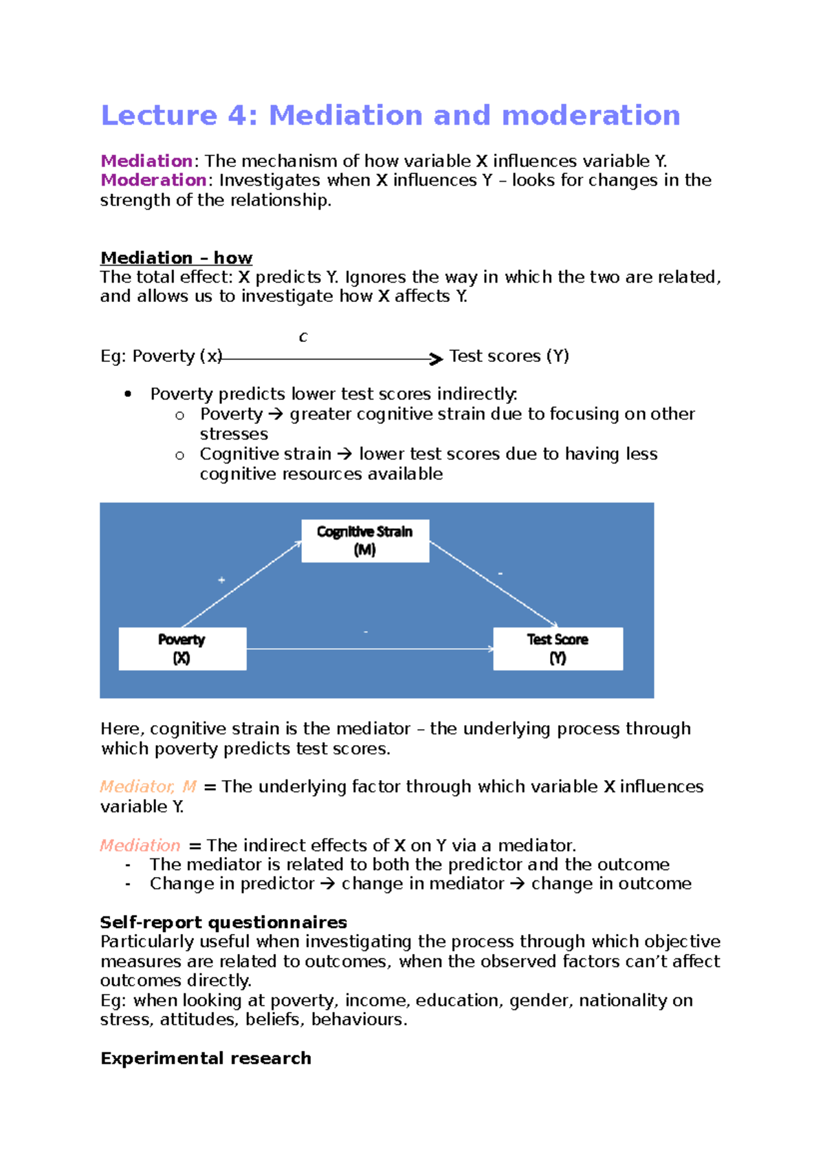 Lecture 4- Mediation and moderation - Lecture 4: Mediation and ...