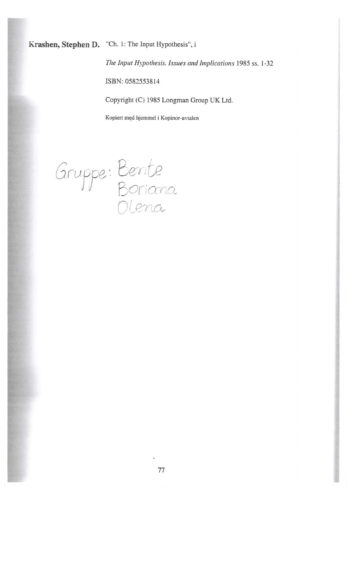 The Input Hypothesis - Krashen, Stephen D. 1: The Input i The Input ...