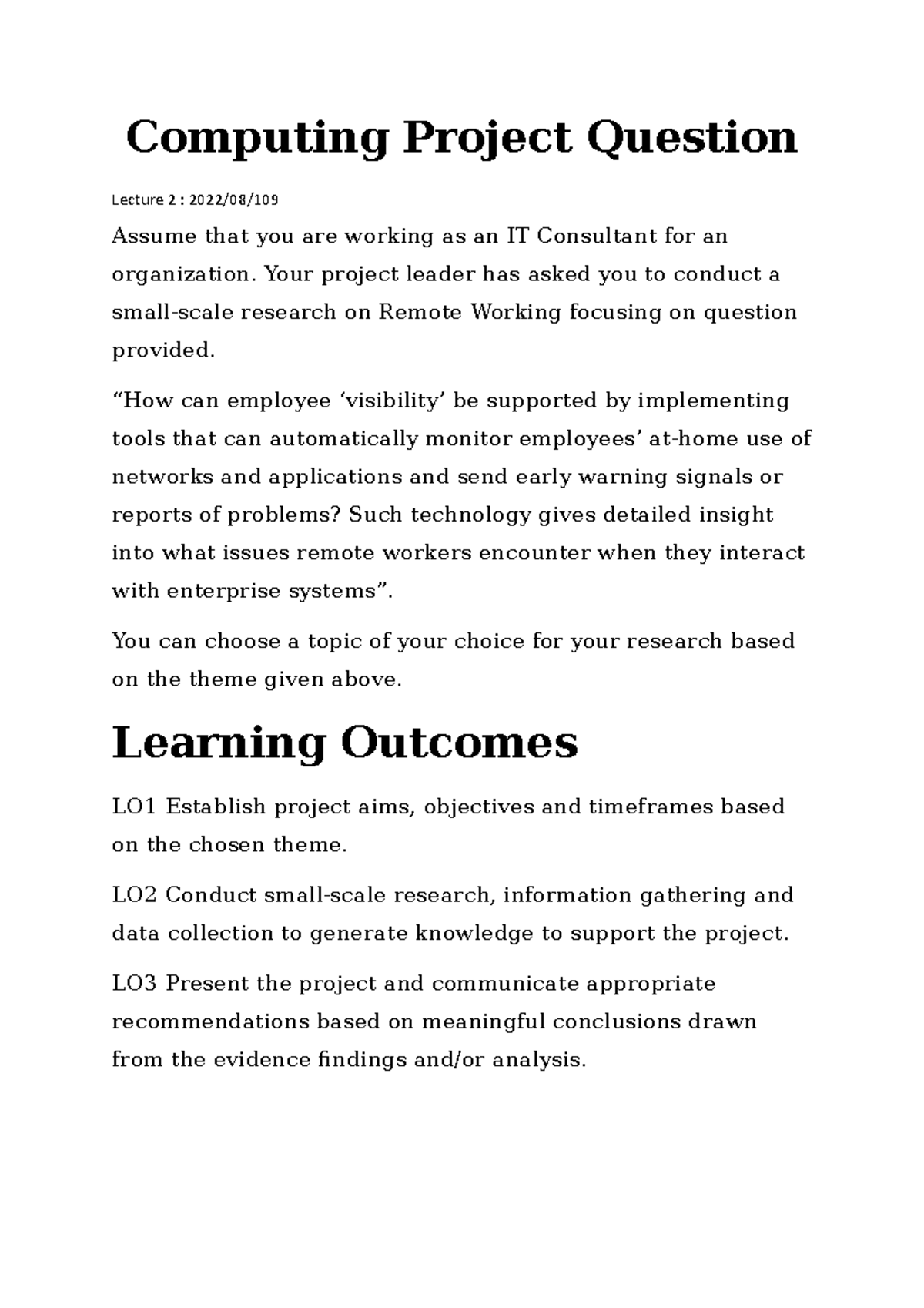 Lec 2 Computing Project Assignment Question Computing Project