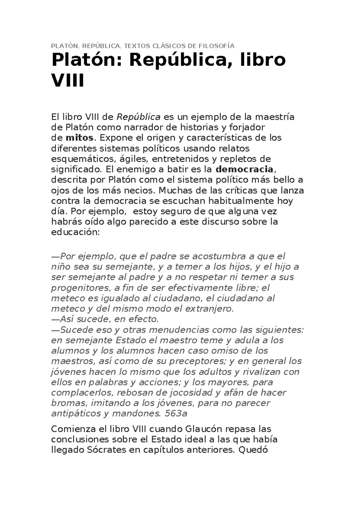 Platón l8 - Platon - PLATÓN, REPÚBLICA, TEXTOS CLÁSICOS DE FILOSOFÍA ...