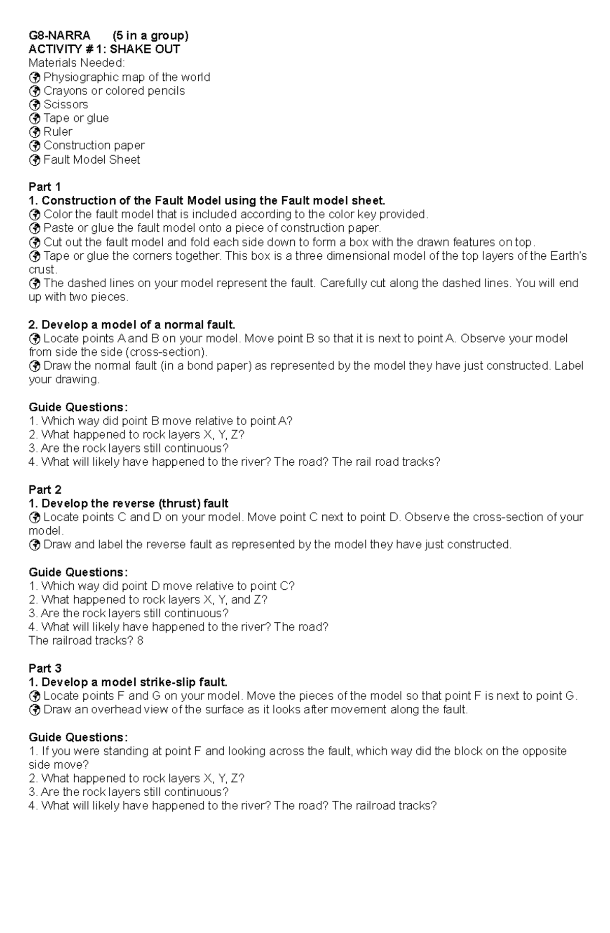 Activity 1 Shake IT OUT - G8-NARRA (5 in a group) ACTIVITY # 1: SHAKE ...