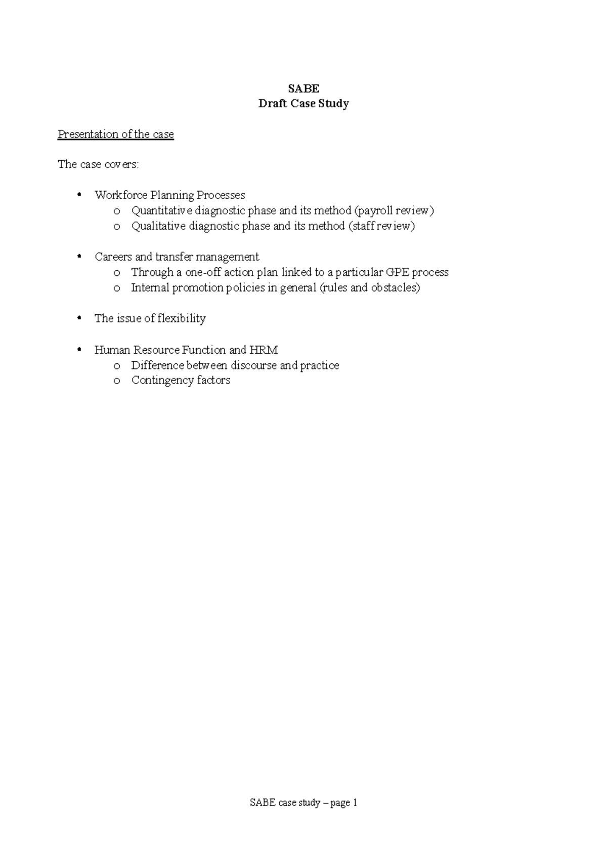 SABE Case Study - Human Resources & Organization - SABE Draft Case Study Presentation of the ...