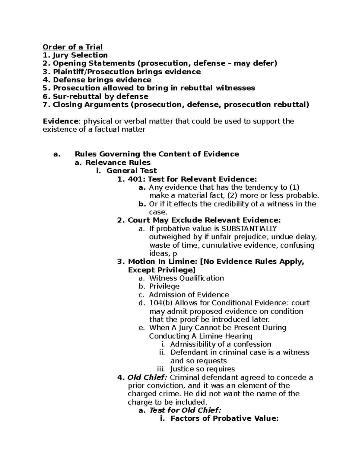 Evidence Outline, Summer, 2017 - Order of a Trial Jury Selection ...