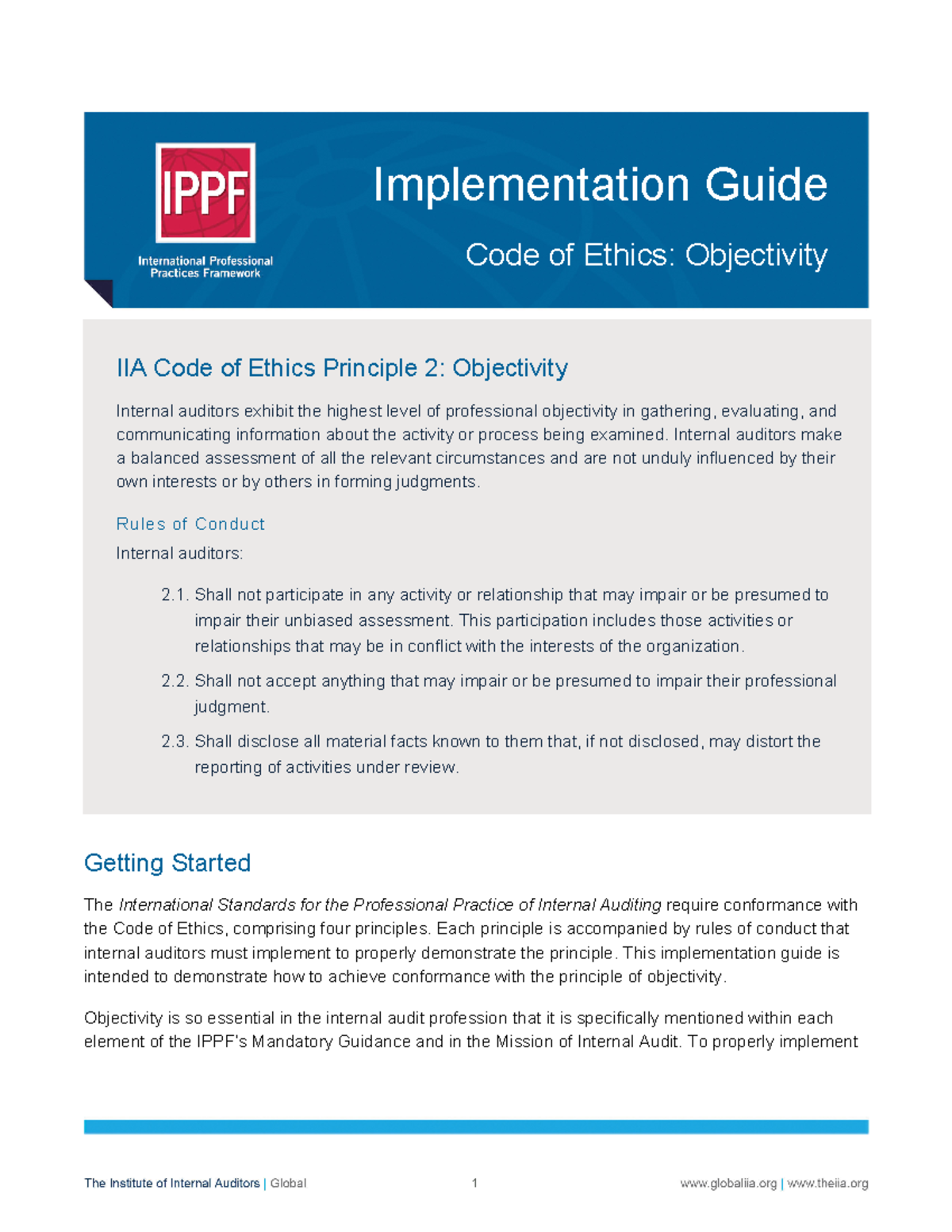 Code of Ethics Audit - Getting Started The International Standards for ...