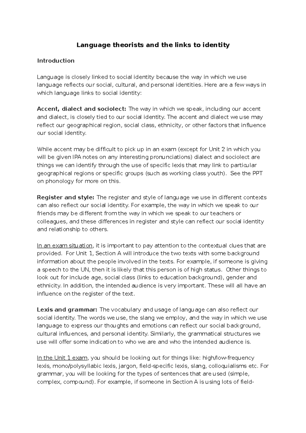 Language theorists and the links to identity - Language theorists and ...