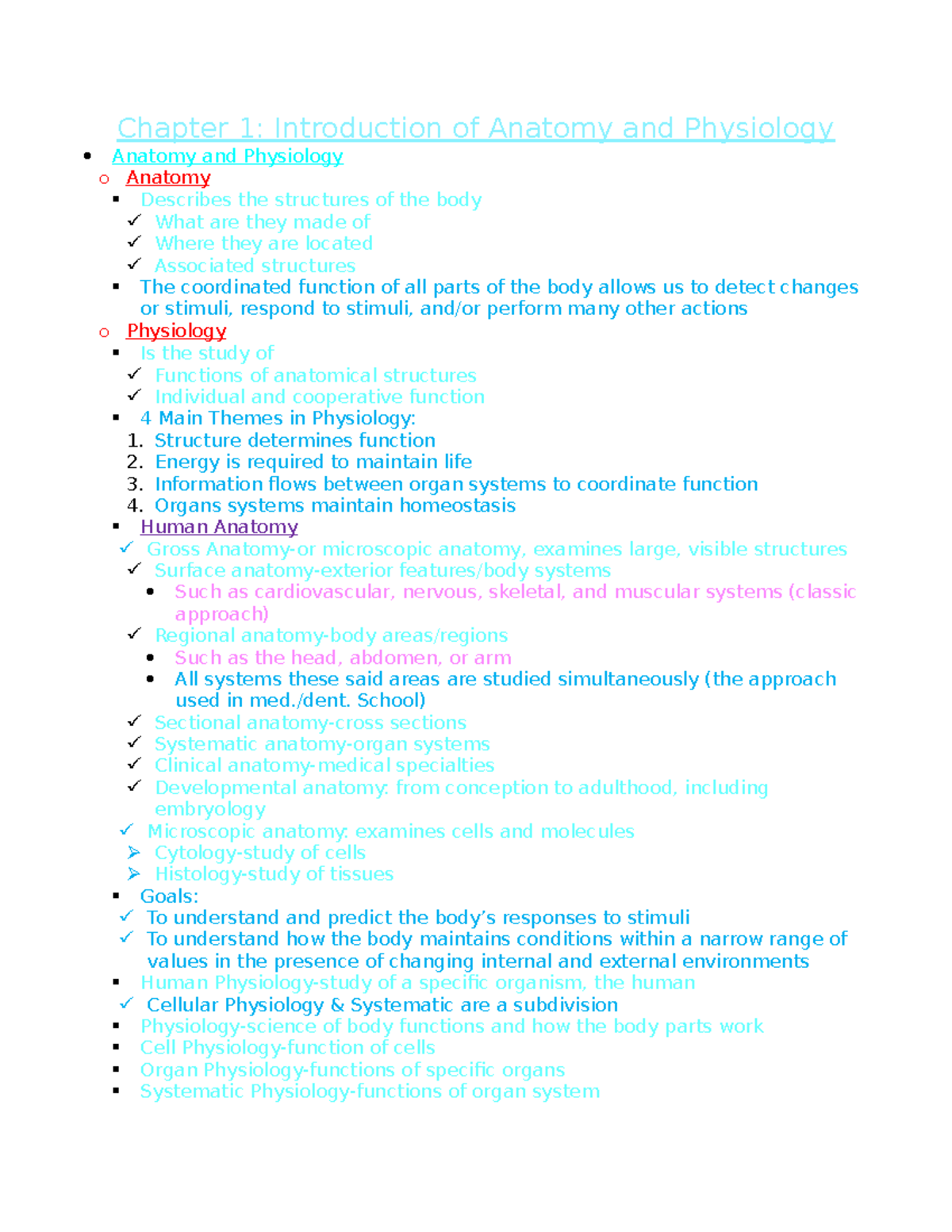 Aanatomy and Physiology Chapter 1 and 2 Notes - Chapter 1: Introduction ...