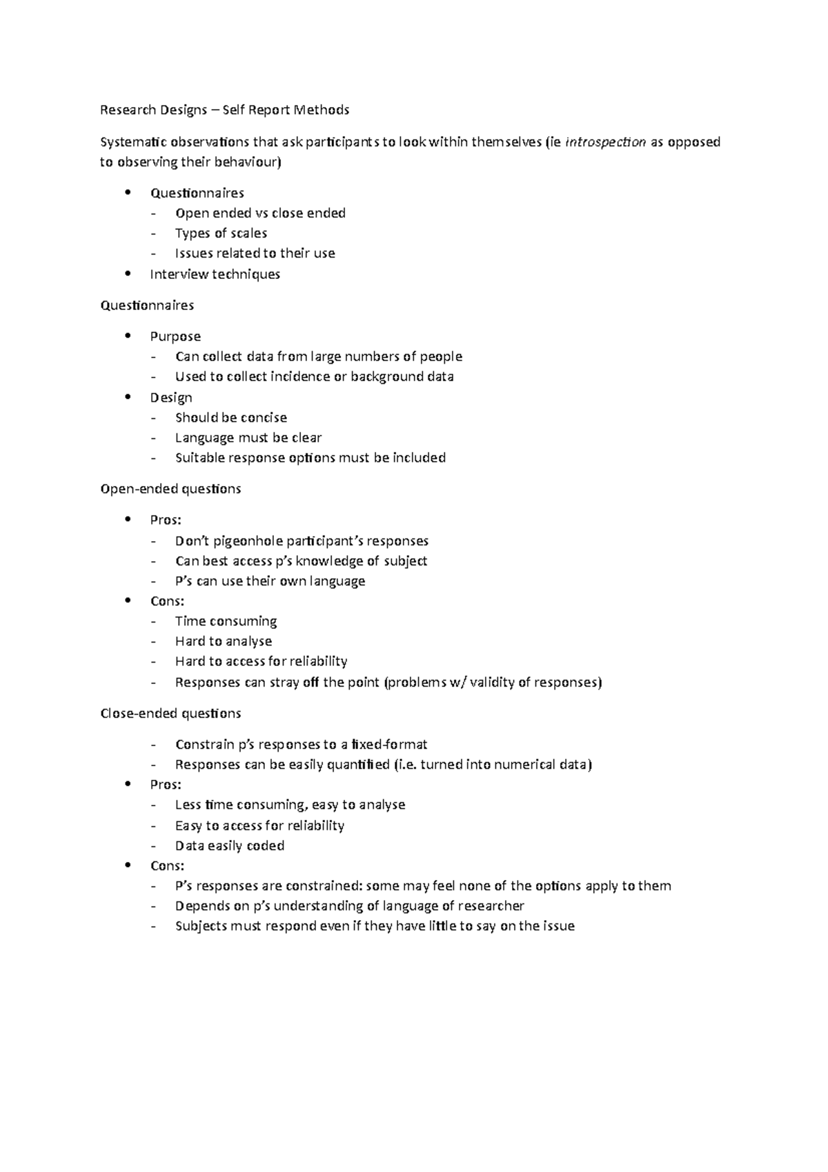 Research methods 6 - Lecture notes 6 - Research Designs – Self Report ...