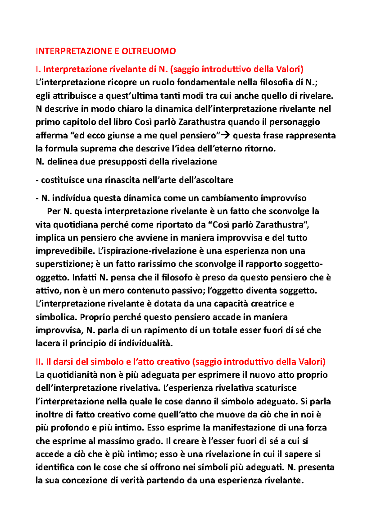 Interpretazione e Oltreuomo di Nietzsche - INTERPRETAZIONE E OLTREUOMO I. Interpretazione ...