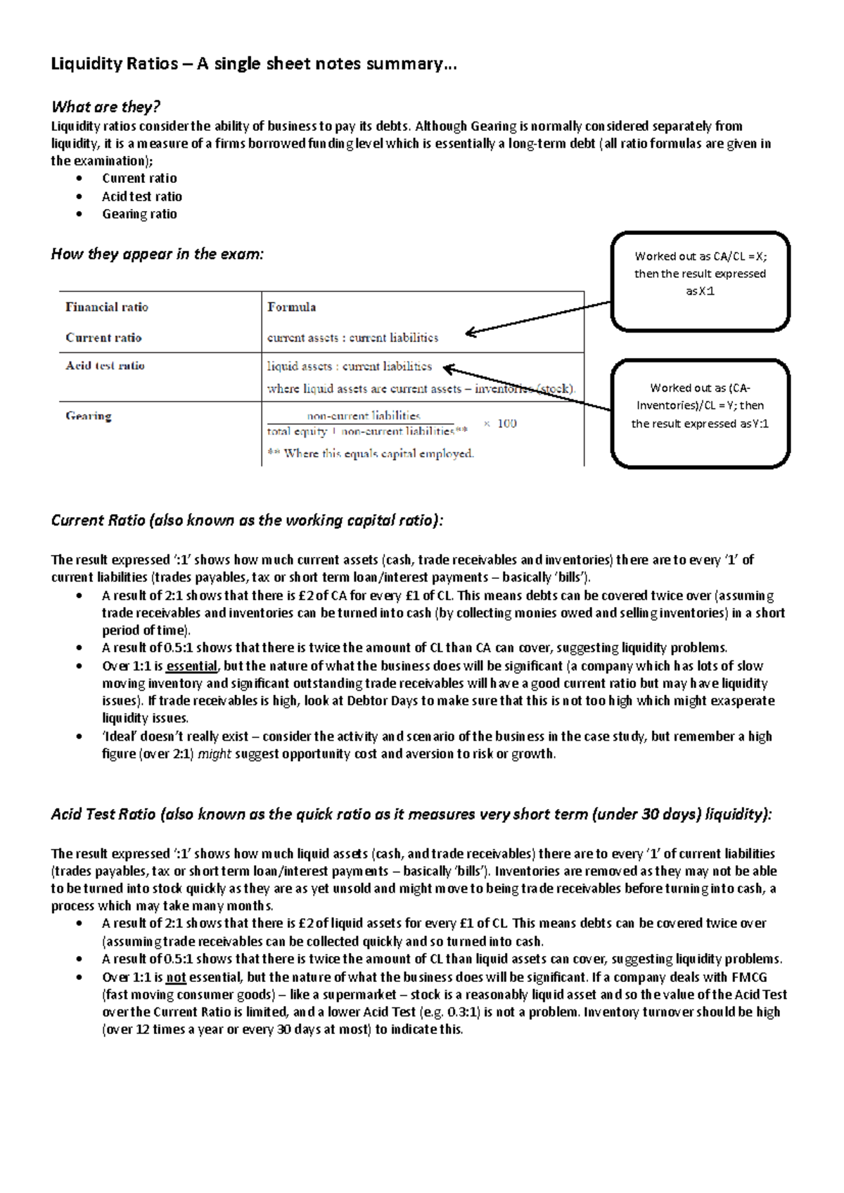 Liquidity Ratios in a Nutshell - Liquidity Ratios – A single sheet ...