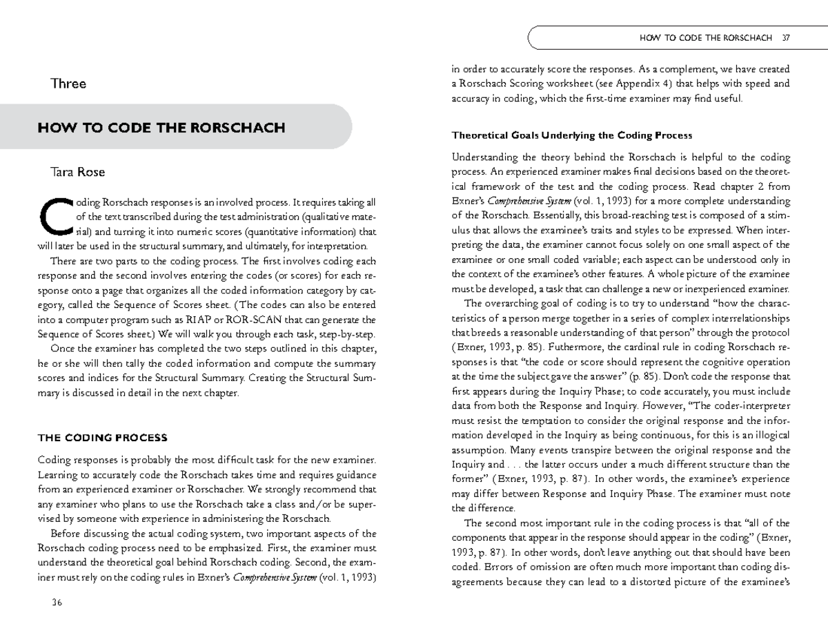 Rorschach Coding Short - in order to accurately score the responses. As a complement, we have ...
