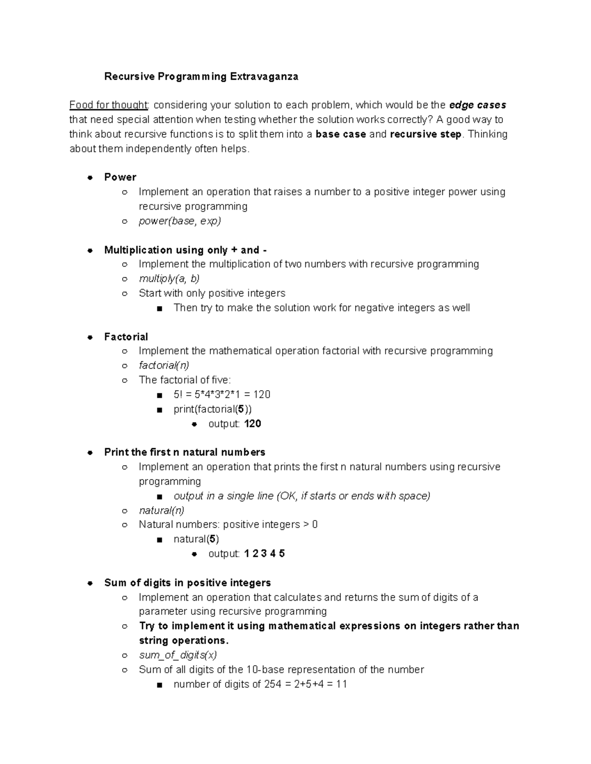 4 Recursive Programming Extravaganza Recursive Programming