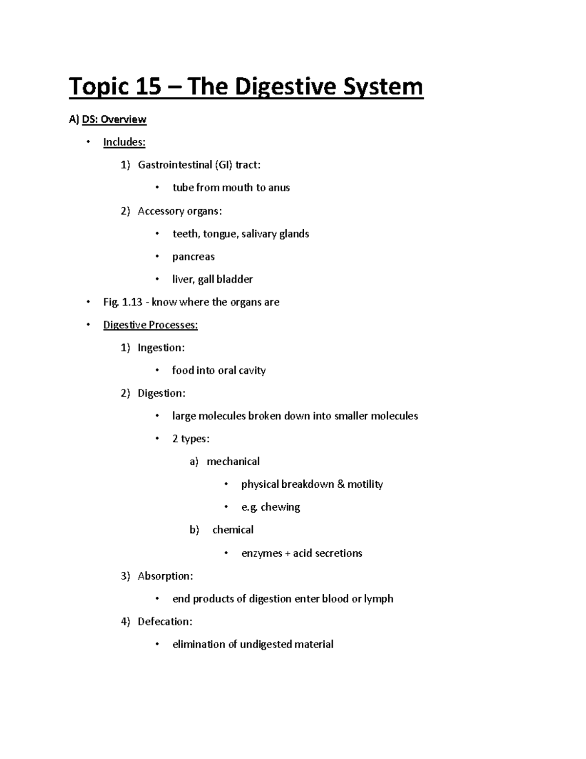 Topic 15 - The Digestive System - Topic 15 – The Digestive System A) DS ...