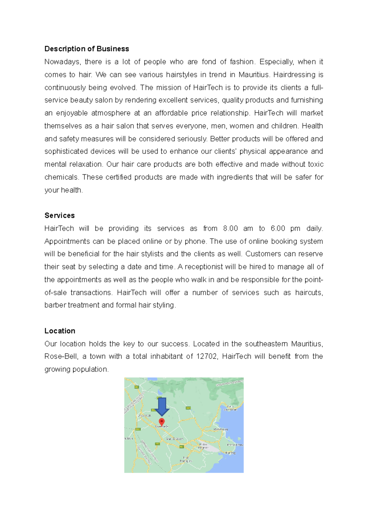 Description of Business and Market Analysis - Description of Business ...