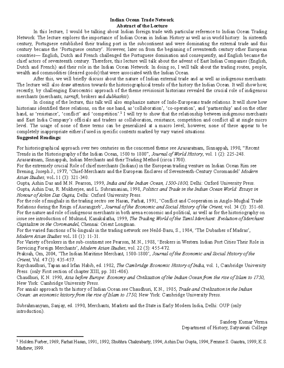Lecture indian ocean - Indian Ocean Trade Network Abstract of the ...