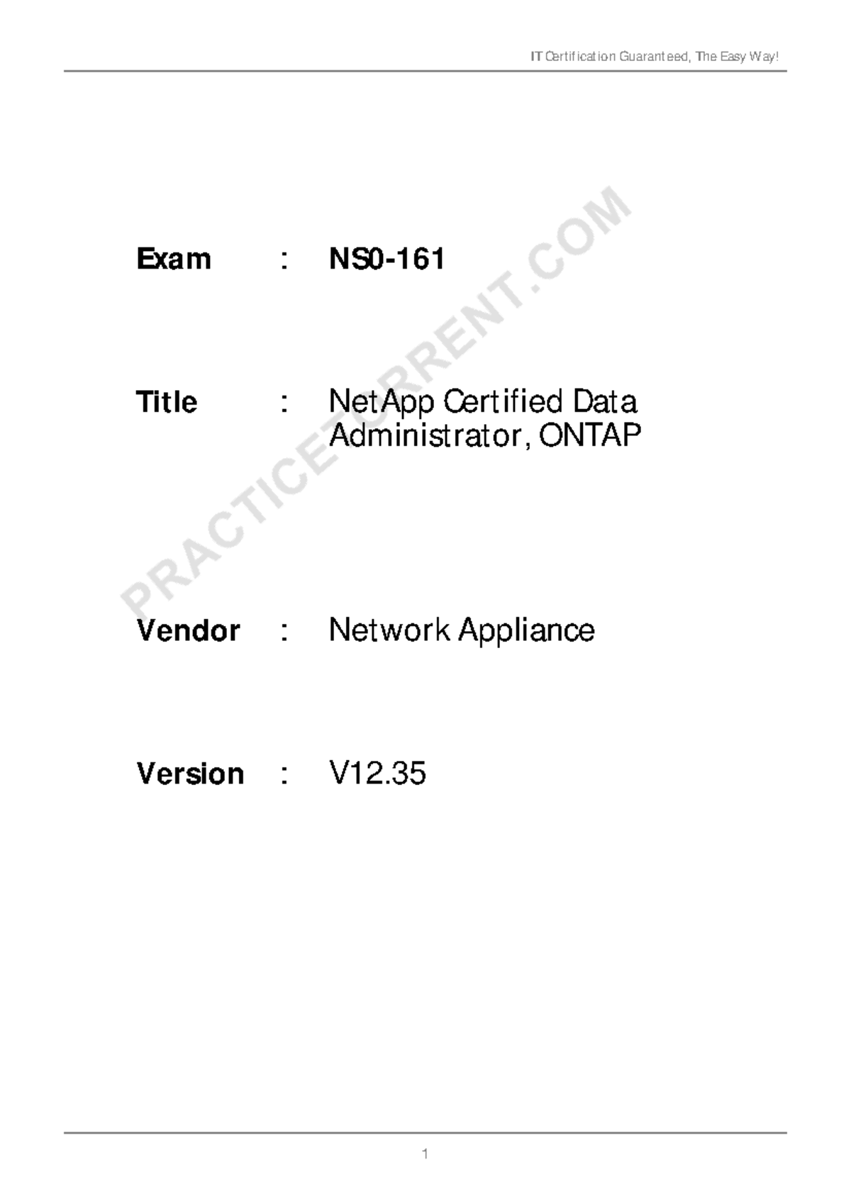 NS0-161 V12 - netapp - Exam : NS0- Title : NetApp Certified Data Administrator, ONTAP Vendor ...