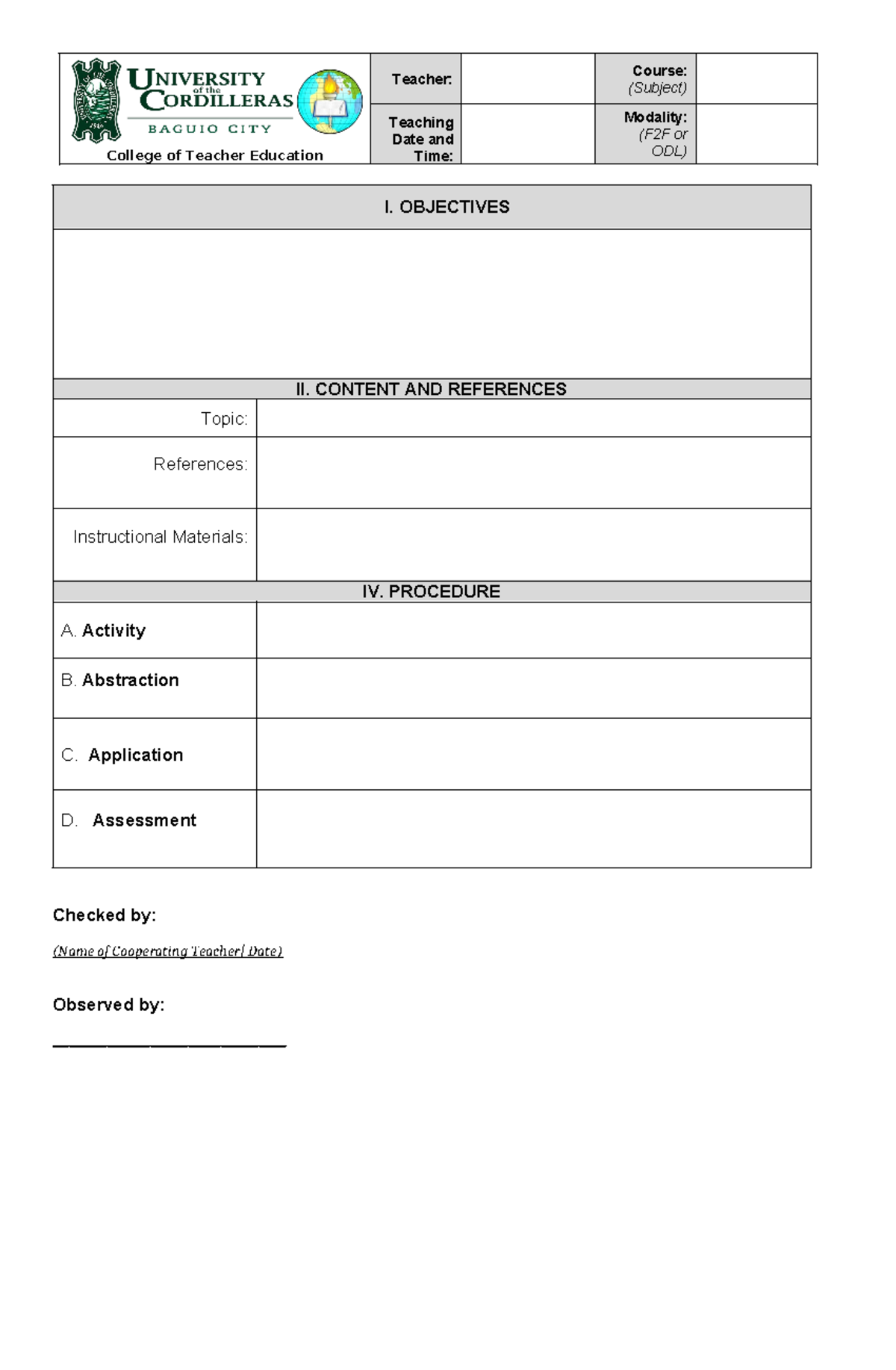 Lesson Plan Template - Special Education - College of Teacher Education ...